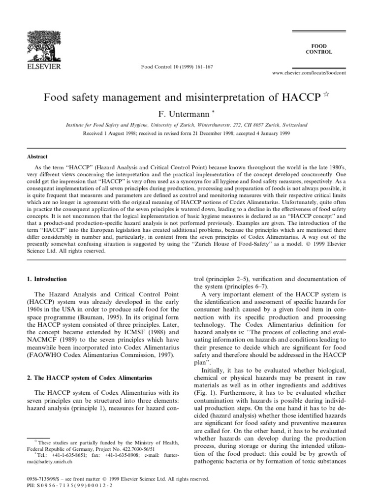 Untermann, 1999 | PDF | Hazard Analysis And Critical Control Points ...