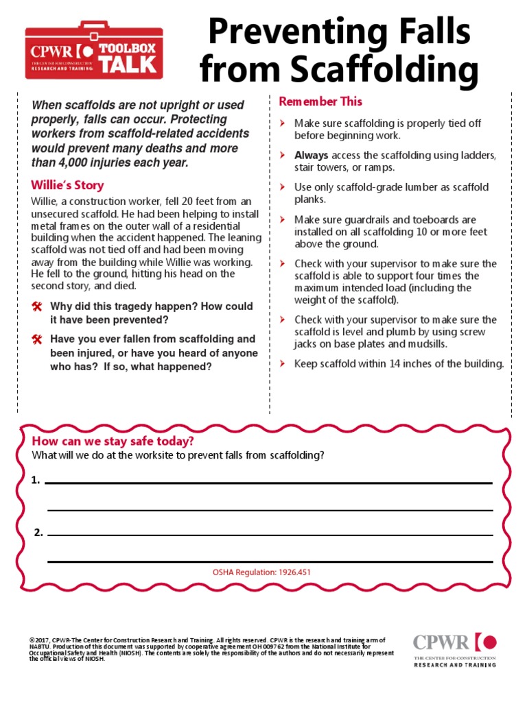 TBT - 47 - Preventing Falls From Scaffolding PDF | PDF | Scaffolding | Occupational Safety And ...
