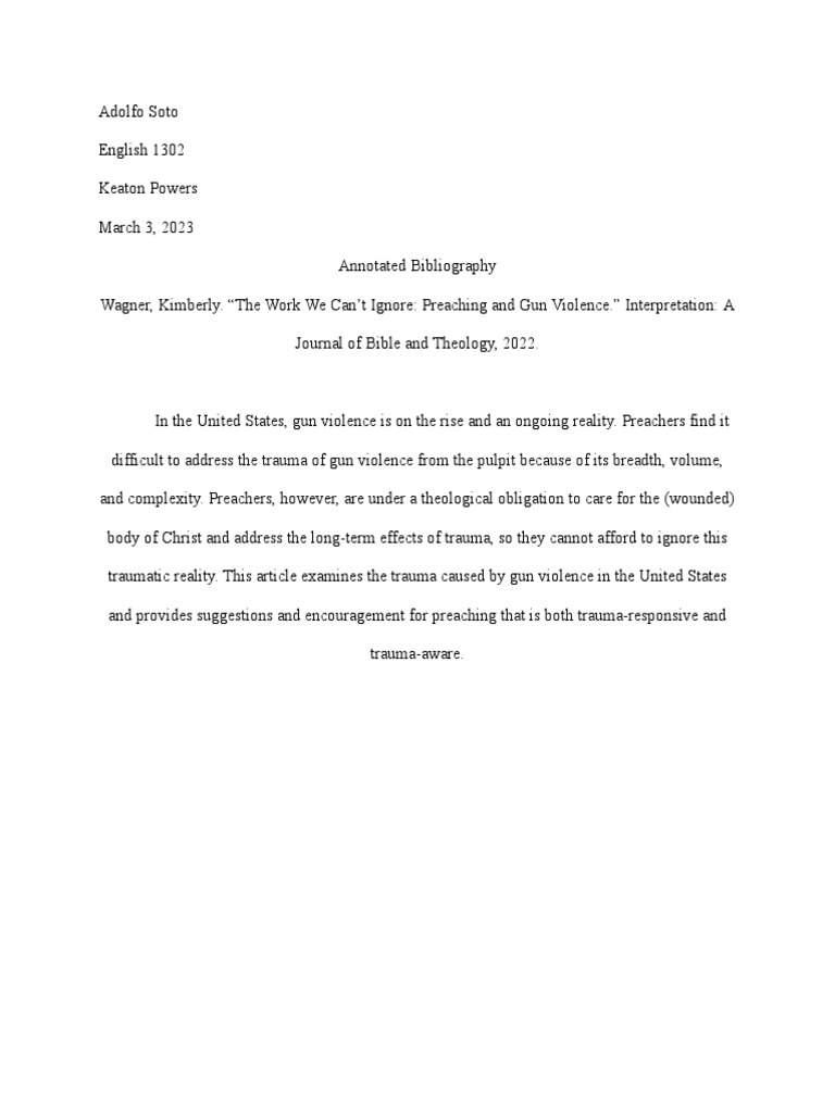 Annotated Bibliography 2 | PDF | Gun Violence | Violence Annotated Bibliography 2 | PDF | Gun Violence | Violence
