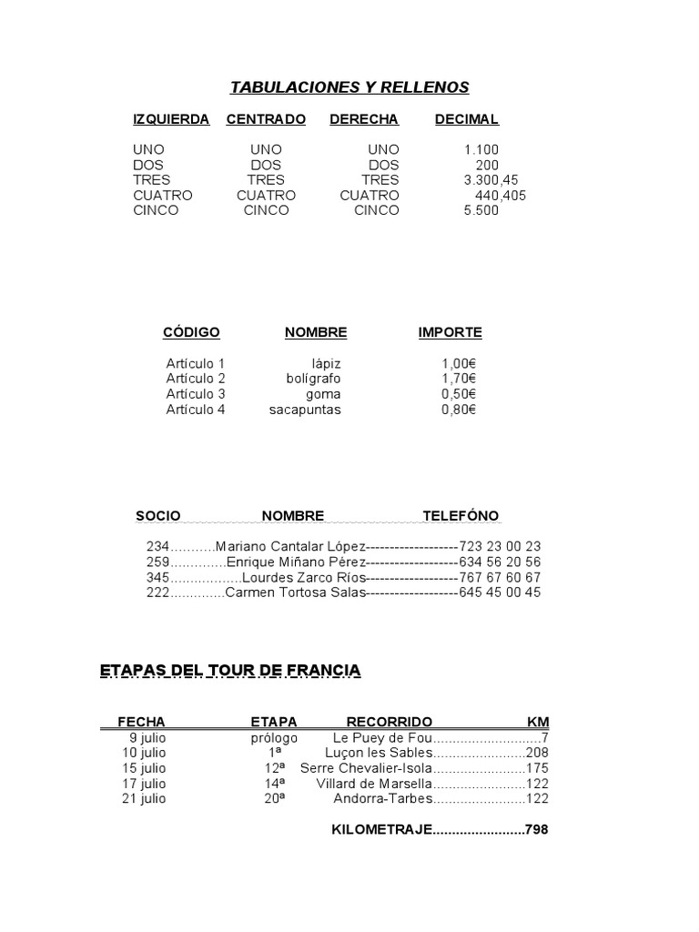 Ejercicio 6 de Tabulaciones y Rellenos | PDF