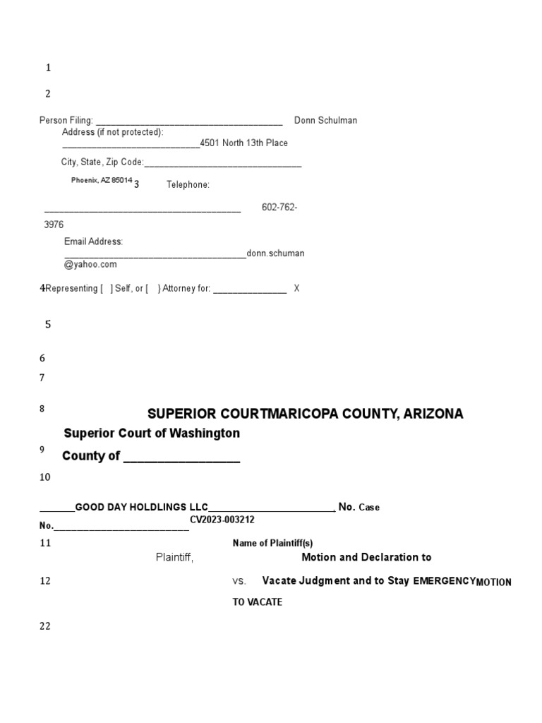 Motion to Vacate Judgment and Stay Execution | PDF | Default Judgment ...