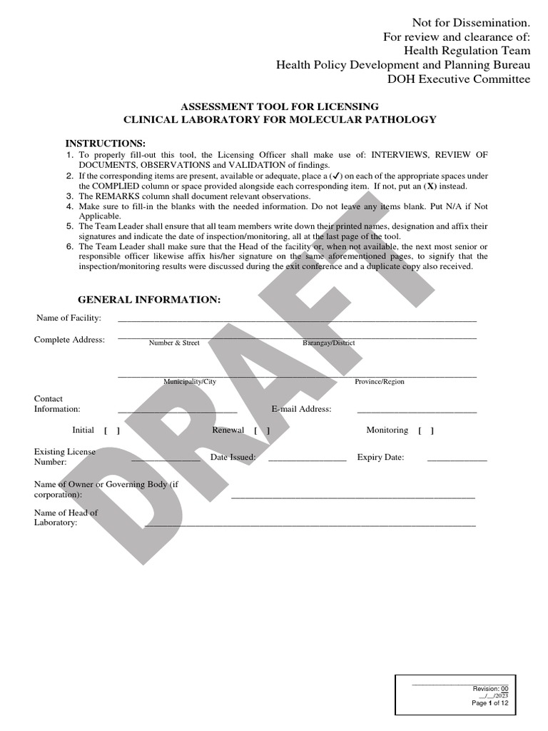 DOH Clinical Laboratory Licensing Tool | PDF | Quality Assurance ...