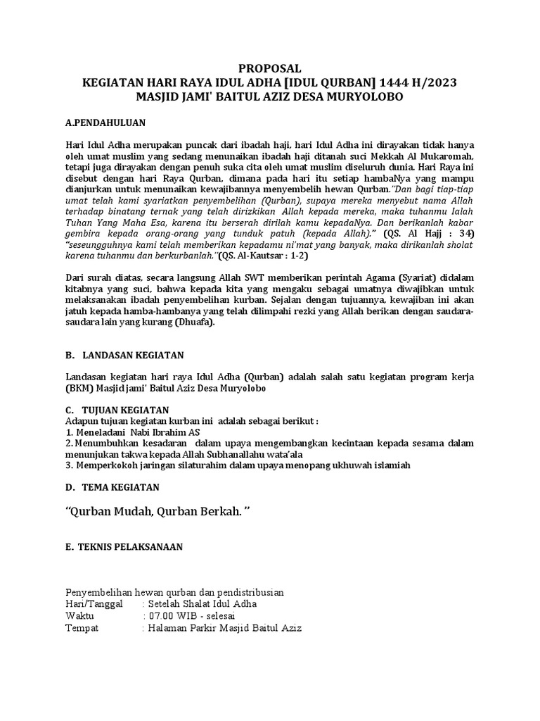 PROPOSAL KEGIATAN IDUL ADHA Docx | PDF | Agama & Spiritualitas | Perjalanan