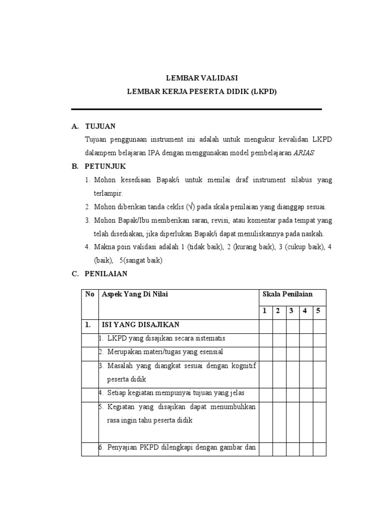 Lembar Validasi LKPD | PDF