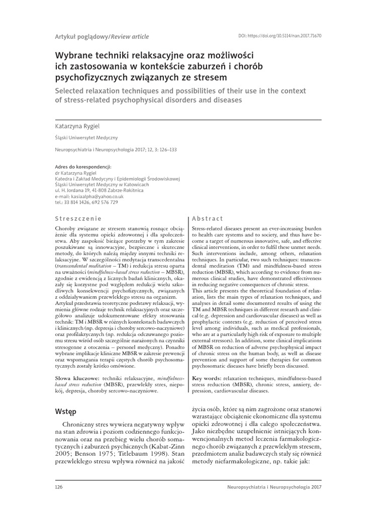 Techniki Relaksacyjne A Stres PDF | PDF