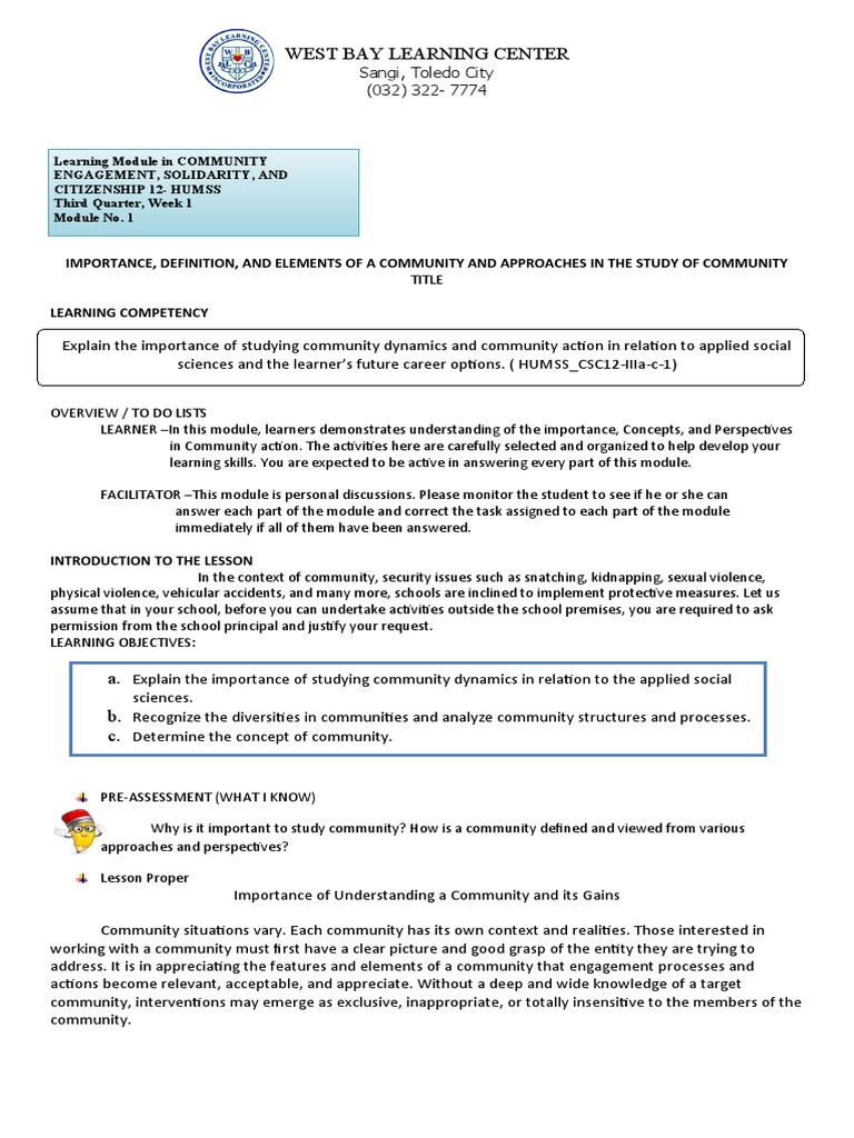 Gr12. HUMSS (Module 1) | PDF | Community | Learning
