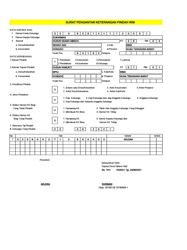 SURAT PINDAH Dan FOM KTP, Form KK | PDF