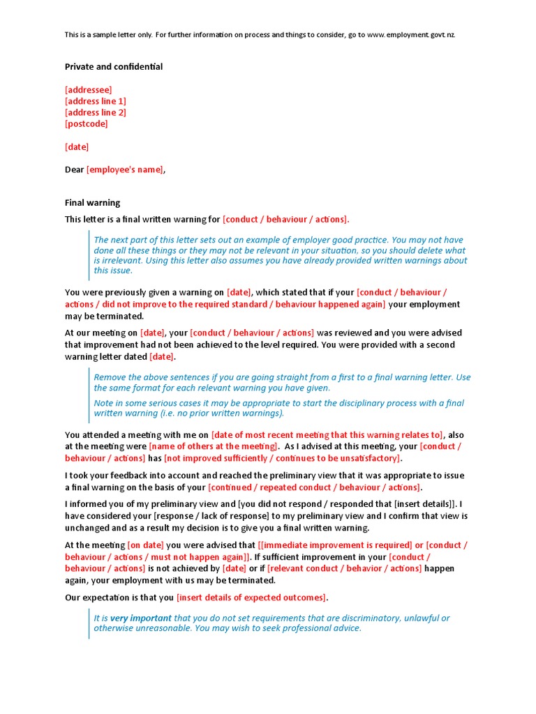 Sample Letter Final Warning | PDF