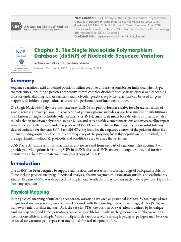 Bookshelf NBK21088 | PDF | Single Nucleotide Polymorphism | Gene