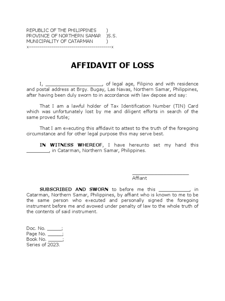 Affidavit of Loss for TIN Card | PDF | Law