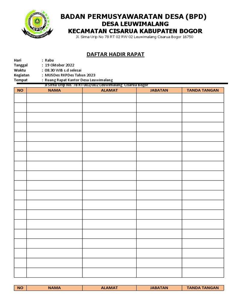 Daftar Hadir Rapat | PDF