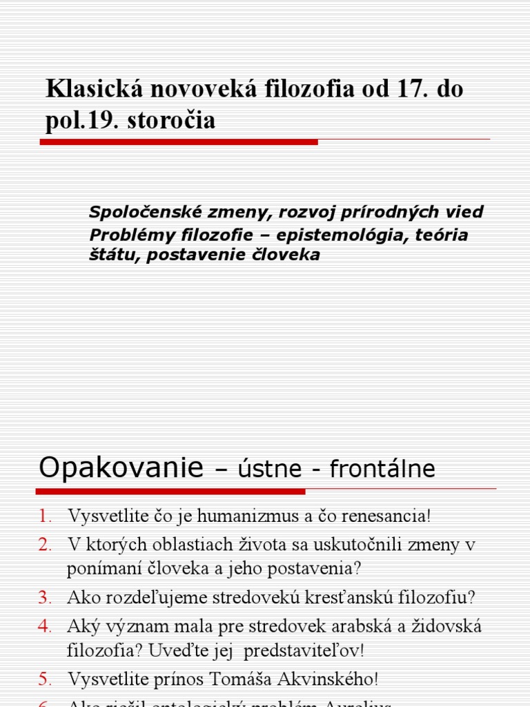 Novoveká Filozofia Úvod | PDF