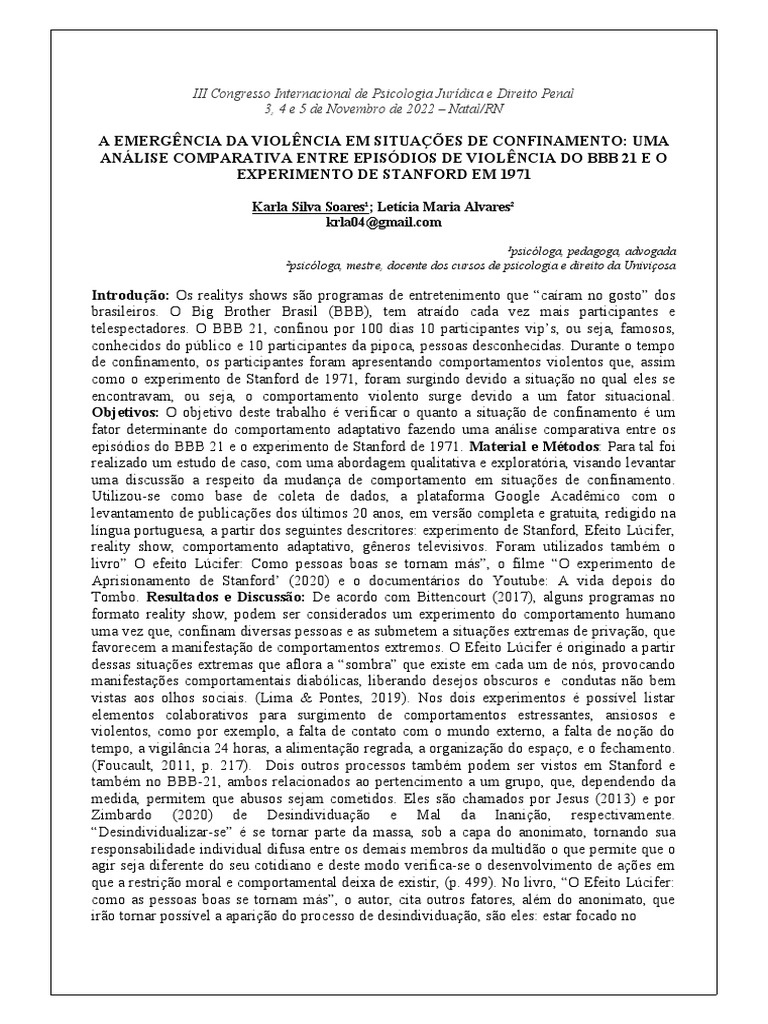 Modelo-Resumo Congresso Natal EfeitoLucifer | PDF | Comportamento | Psicologia