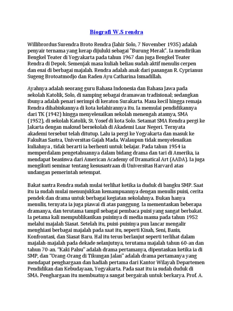 Biografi W.S Rendra | PDF | Seni