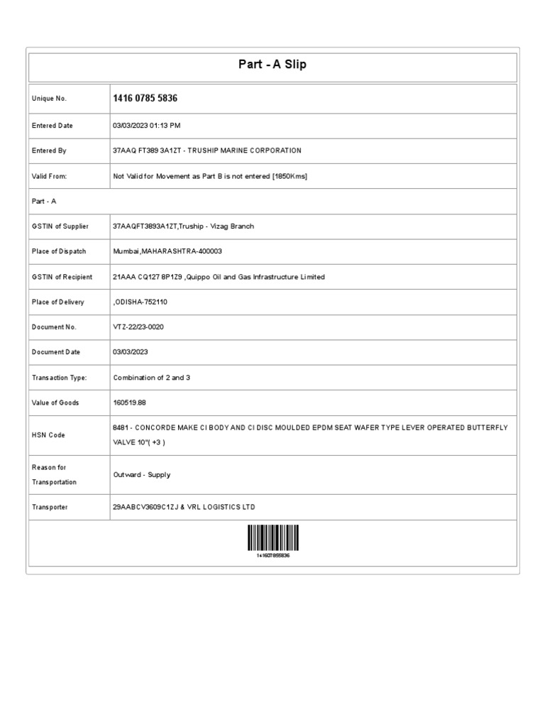 E-Way Bill System - 0020 | PDF