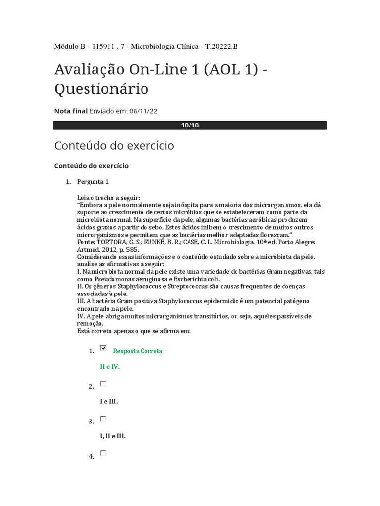 AOL 1 Microbiologia Clinica 20222 B | PDF