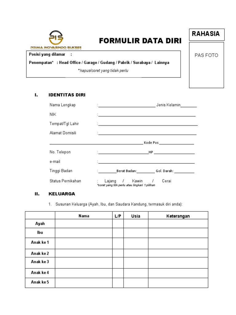 Newest - Form Data Diri Kandidat OTOPROJECT 2023 | PDF