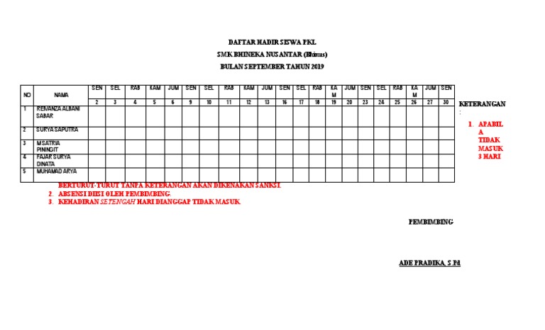 Absensi Siswa PKL | PDF