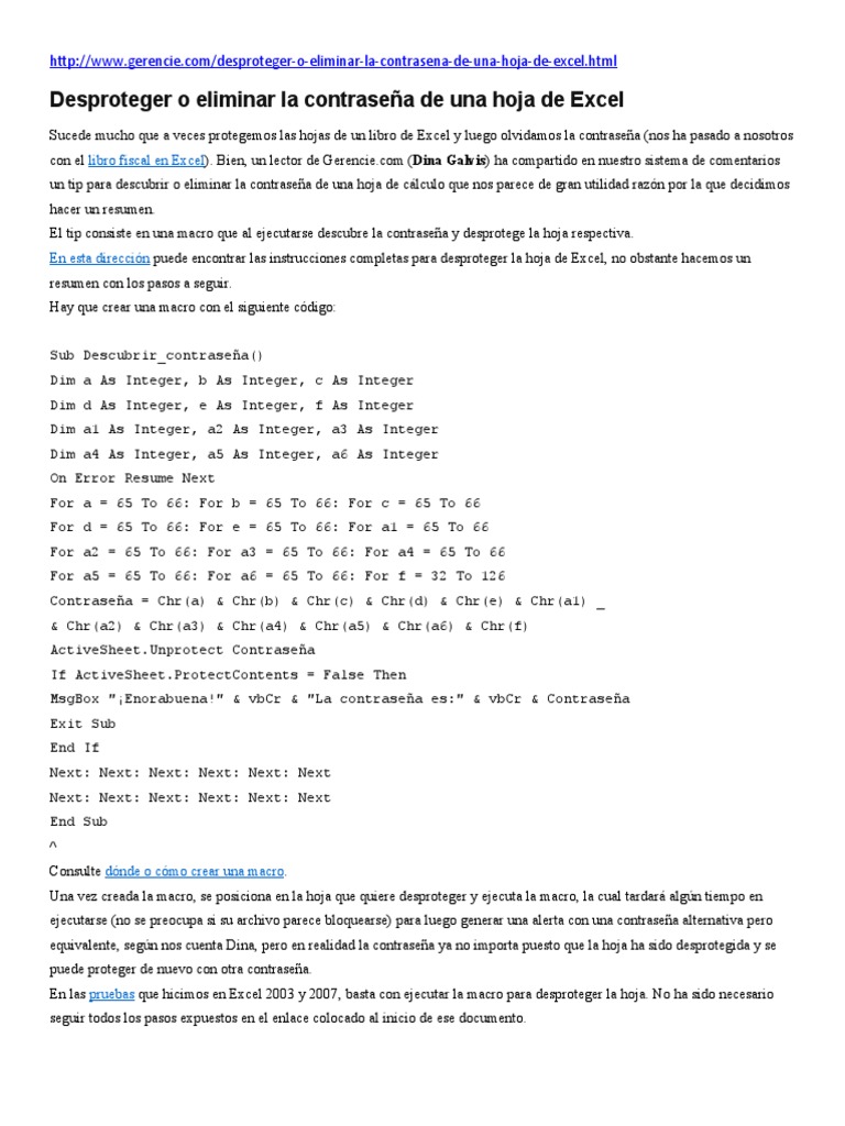 Desproteger o Eliminar La Contraseña de Una Hoja de Excel | Descargar ... Desproteger o Eliminar La Contraseña de Una Hoja de Excel | Descargar ...
