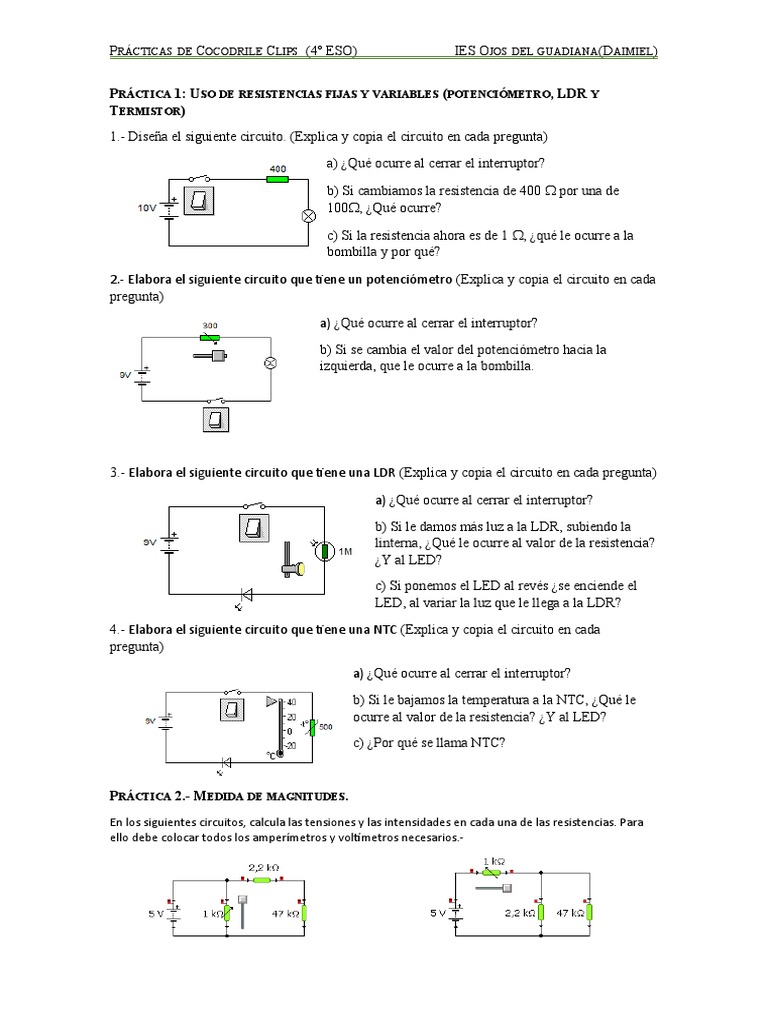 Prácticas de Electrónica 4º ESO | PDF | Diodo emisor de luz | Transistor