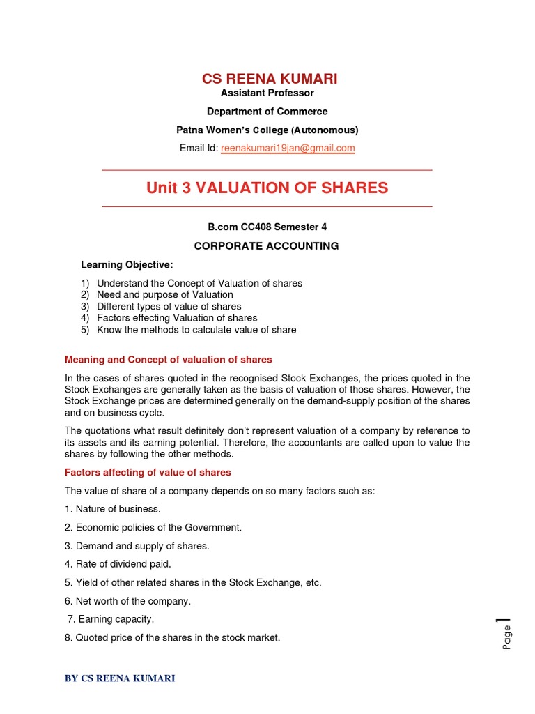 Understanding Share Valuation Methods | PDF | Equity (Finance ...