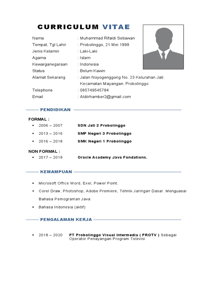 Desain CV Muhammad Rifaldi Setiawan | PDF