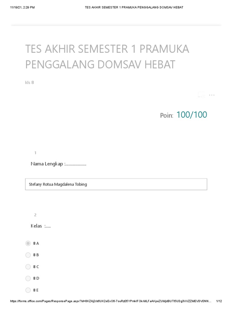 Tes Akhir Semester 1 Pramuka Penggalang Domsav Hebat PDF | PDF