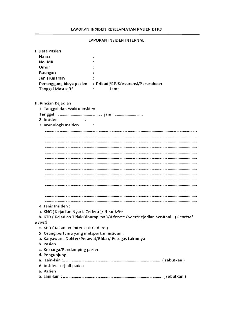 LAPORAN INSIDEN KESELAMATAN PASIEN DI RS.LELEN.docx | PDF