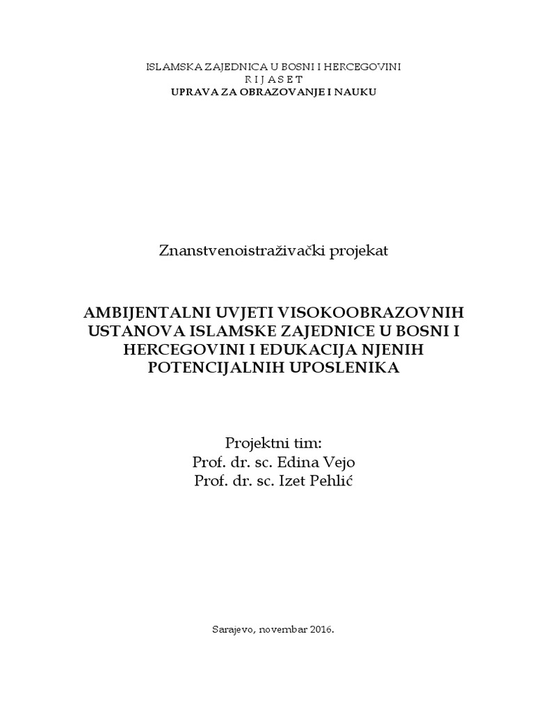 Znanstveno Istrazivacki Projekat Ambijentalniuvjeti Vejo Pehlic | PDF