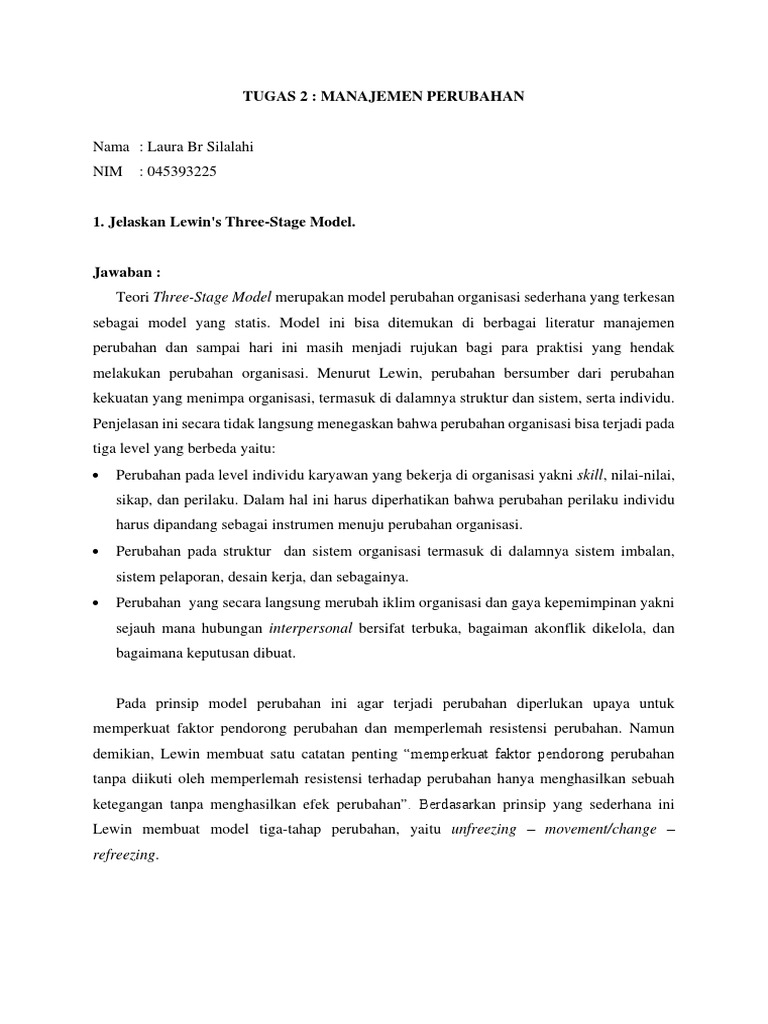 Model Perubahan Lewin dan Kotter | PDF