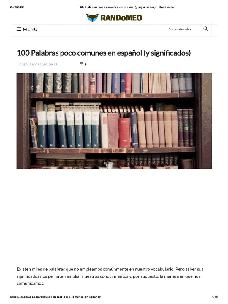 100 Palabras Poco Comunes en Español | PDF | Estudios de idiomas ...