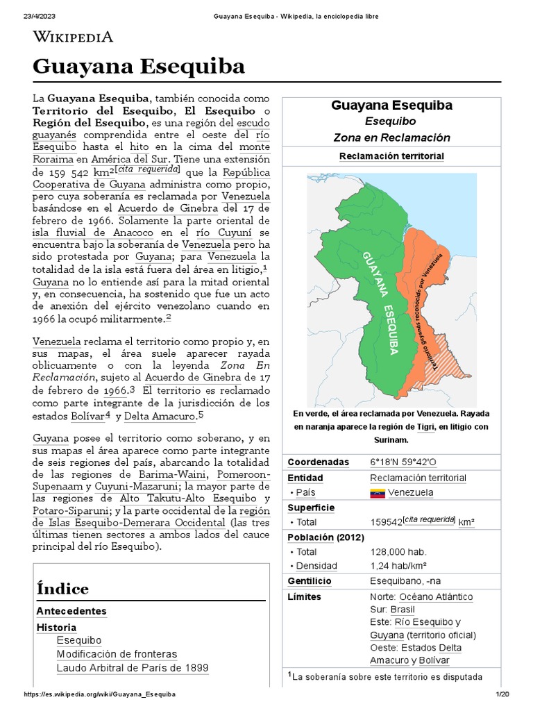 Guayana Esequiba - Wikipedia, La Enciclopedia Libre | PDF | Venezuela | Gobierno
