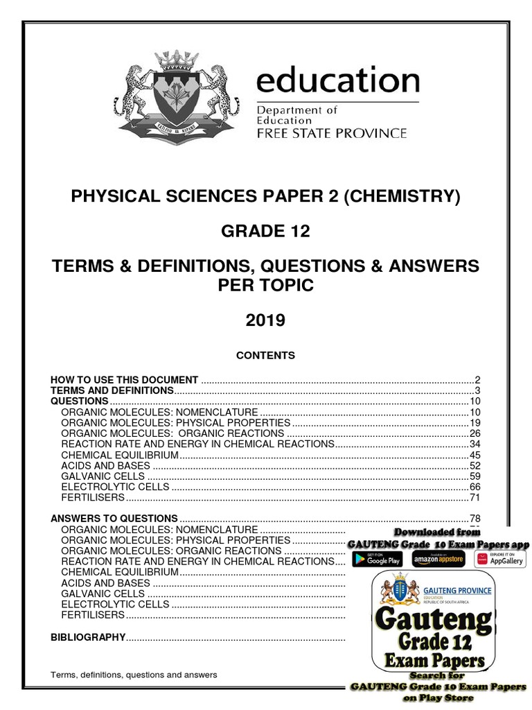 2019 Grade 12 Physical Sciences P2 Guide | PDF | Acid | Reaction Rate