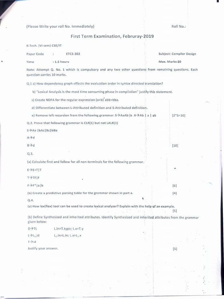 It Cse 6TH Sem Int Q P PDF | PDF | Parsing | Scheduling (Computing)