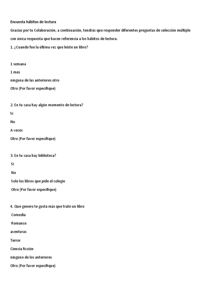 Encuesta sobre los hábitos de lectura: resultados y análisis | PDF