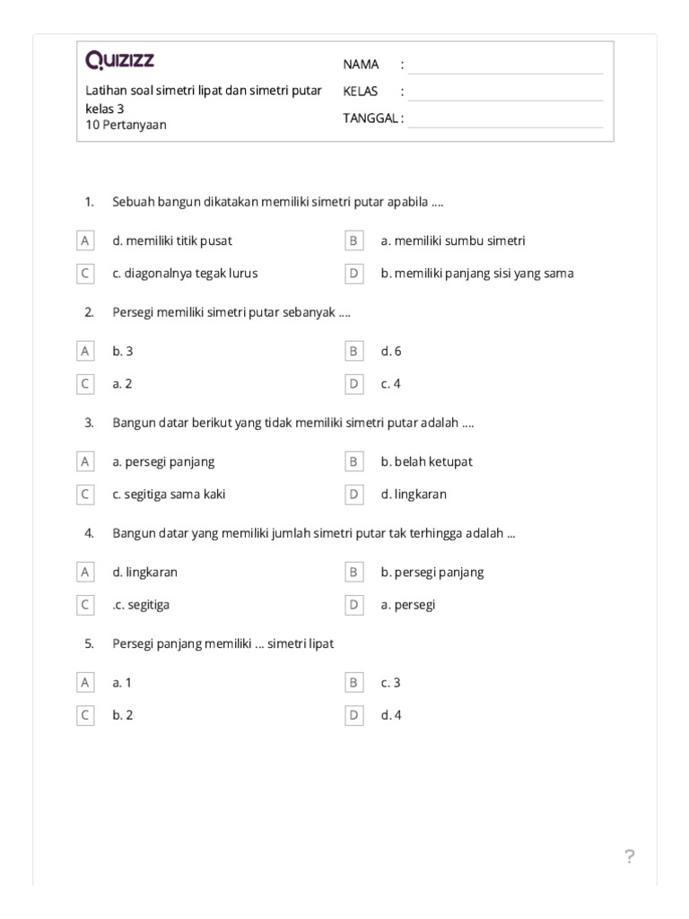 Latihan Soal Simetri Lipat Dan Simetri Putar Kelas 3 | PDF