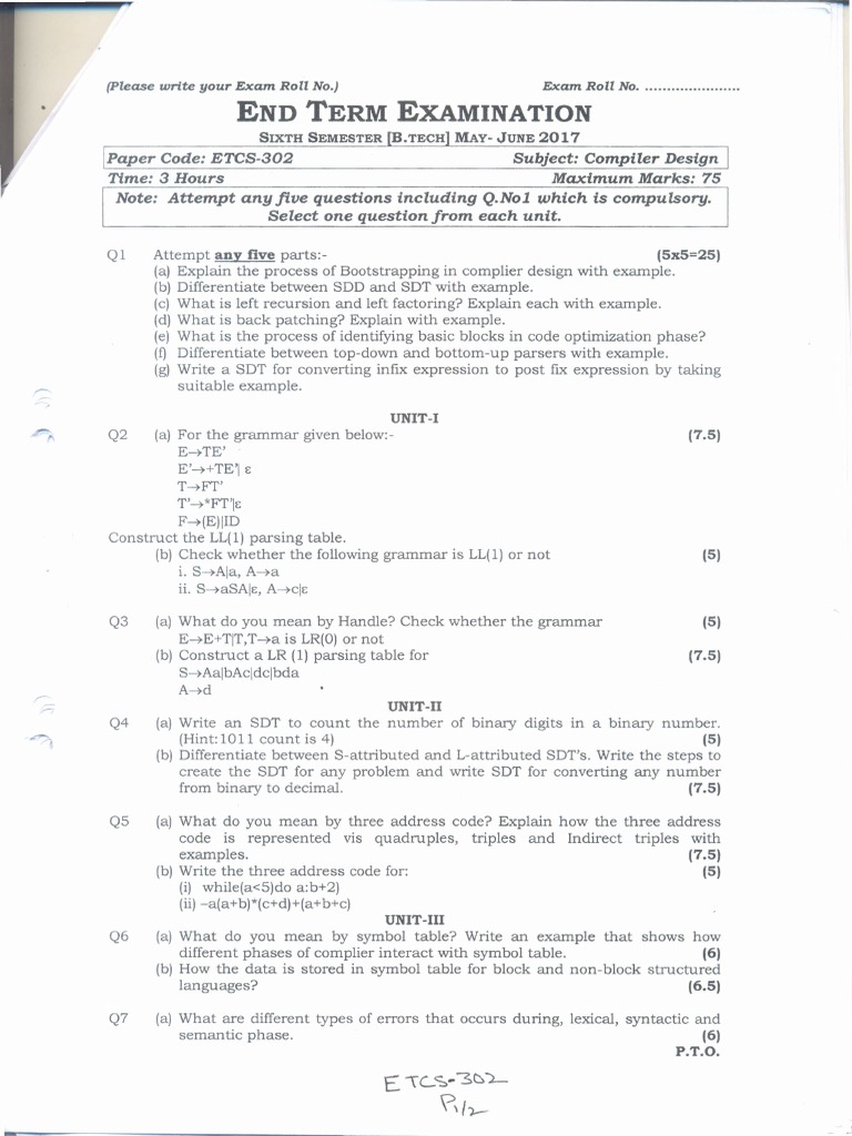 It Cse 6TH Sem Ext Q P | PDF | Parsing | Computer Network