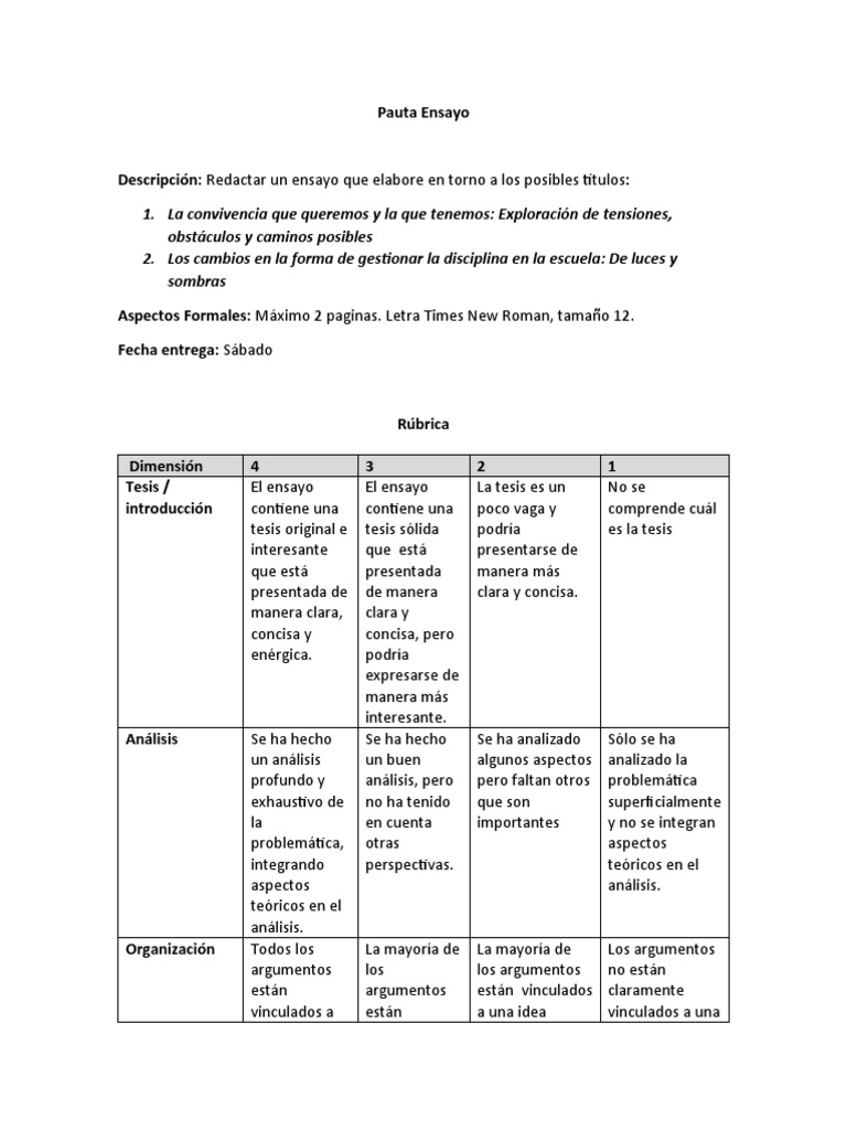Pauta para Escribir Ensayo Final | PDF | Ensayos | Cognición