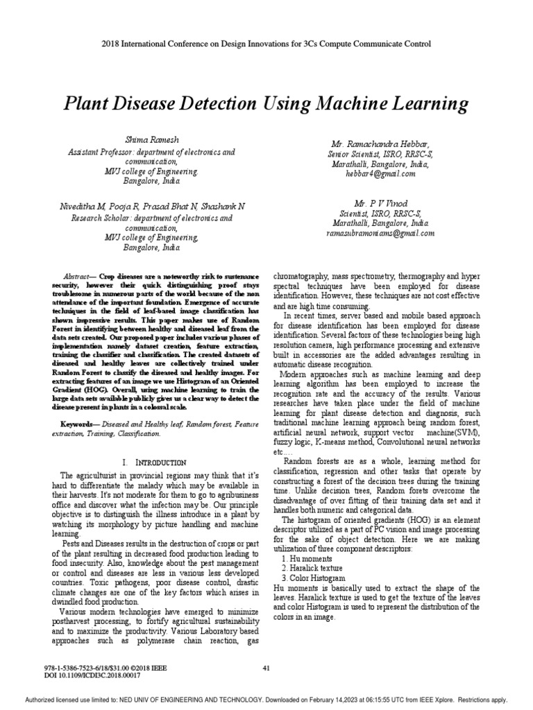 Plant Disease Detection Using Machine Learning Download Free Pdf