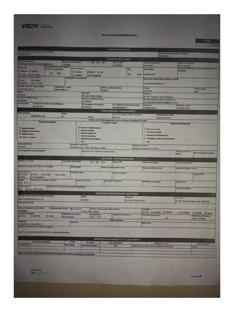 Solicitud de Crediemprede BDV | PDF