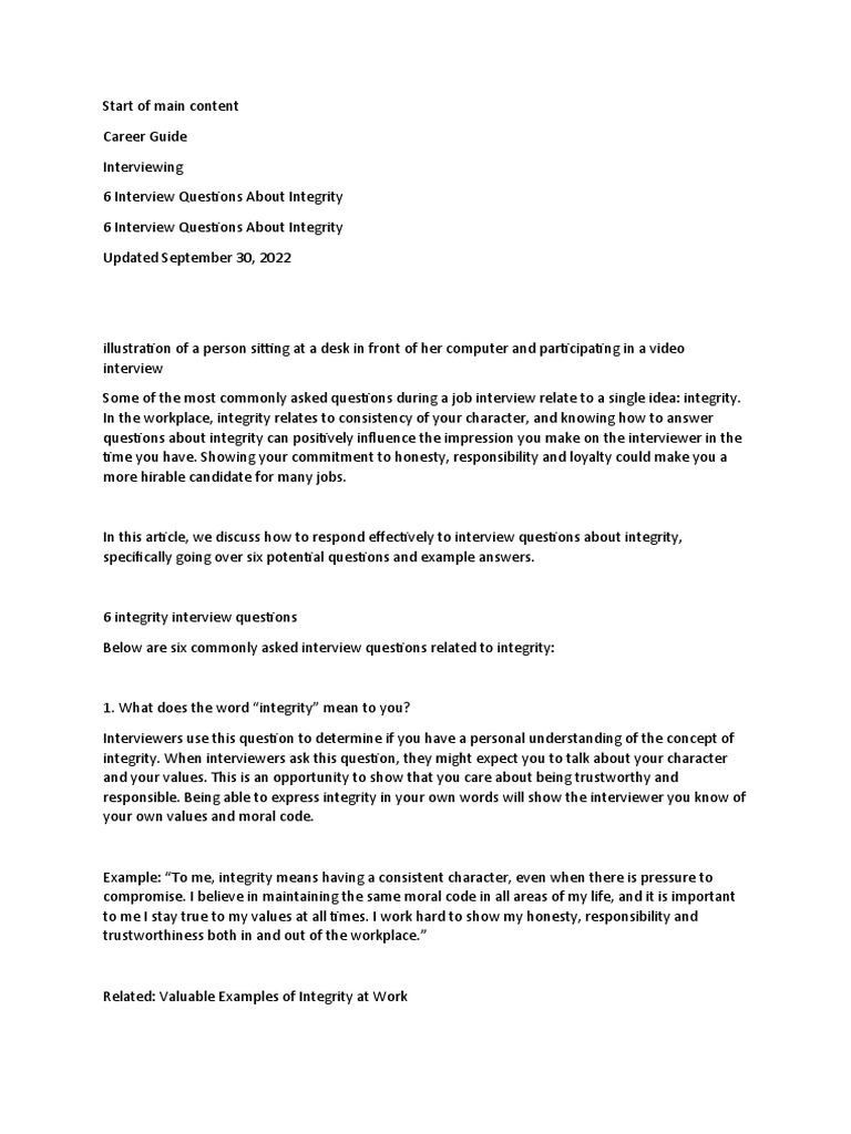 Q 1 Integrity | PDF | Integrity | Question