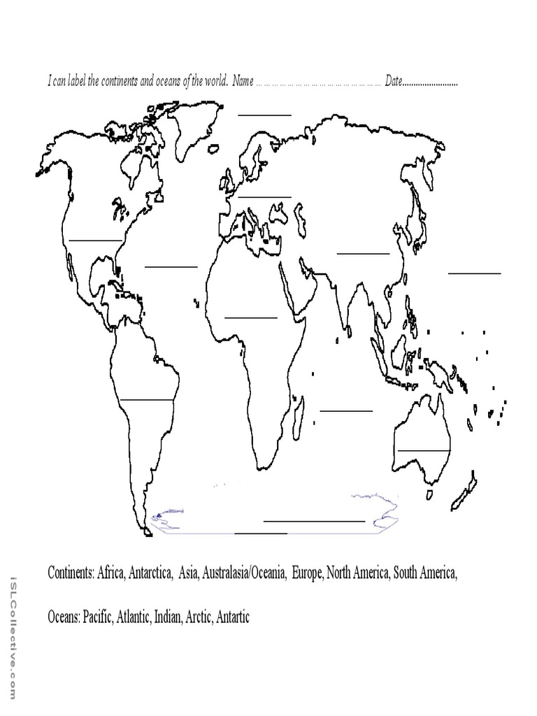 Continents and Oceans Blank Map | PDF