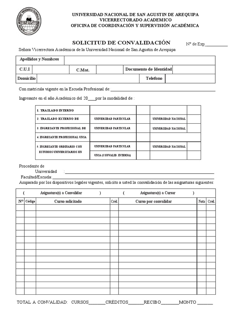 Formato 8 Formato de Solicitud de Convalidacion 1 | PDF | Crecimiento personal y profesional