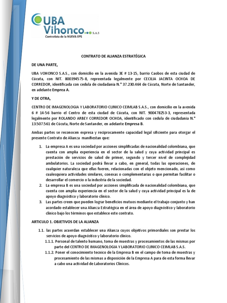 Contrato de Alianza Estratégica | PDF | Finanzas y dinero | Derecho