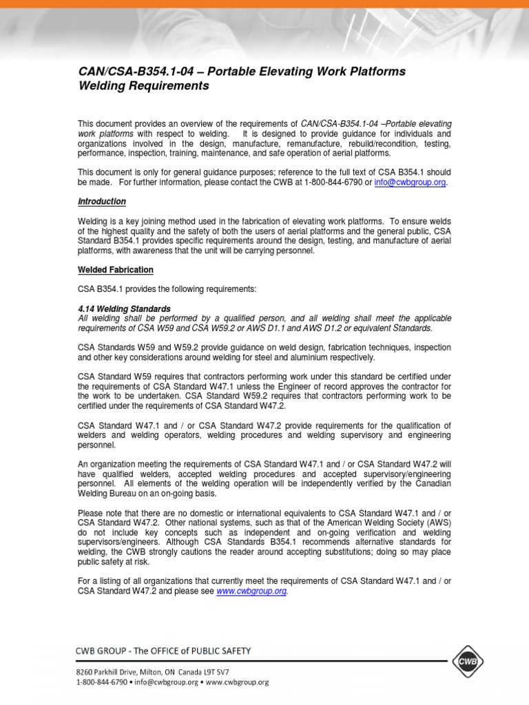 Welding Requirements Csa b3541 Portable Elevating Platforms | PDF ...