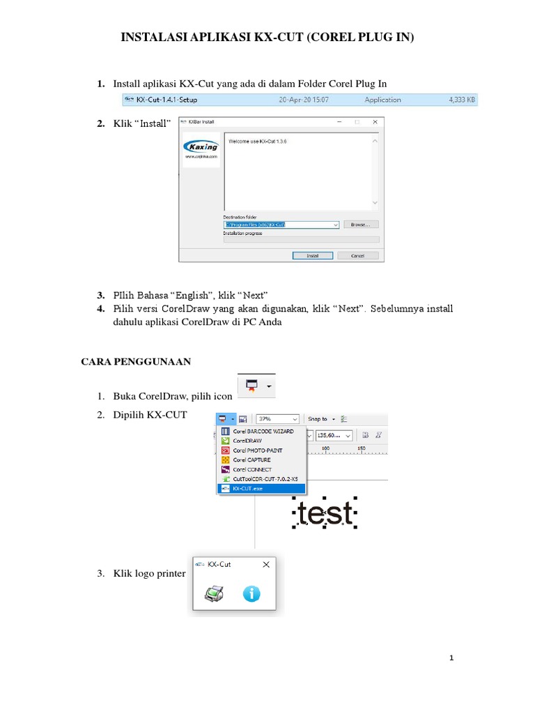 CARA INSTALASI DAN PENGGUNAAN APLIKASI KX-CUT UNTUK COREL DRAW | PDF