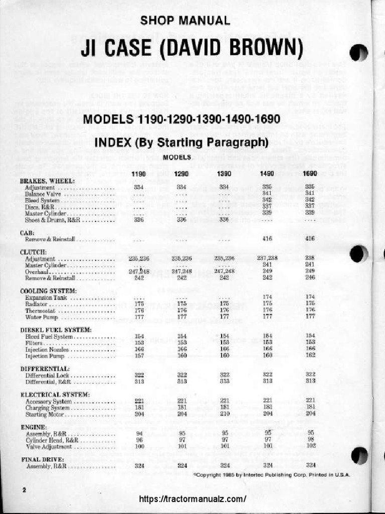 David Brown 1190 1290 1390 1490 1690 Shop Manual PDF | PDF