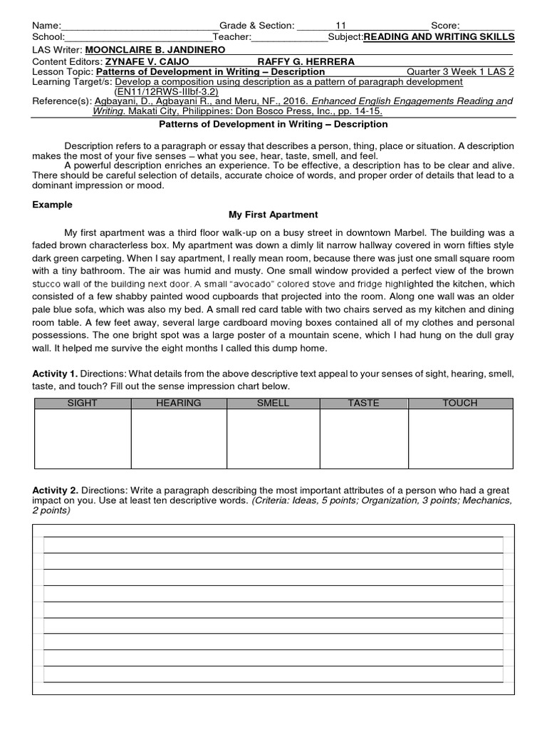 Grade 11 Reading and Writing Skills Quarter-3-Week-1-Las-2 PDF | PDF