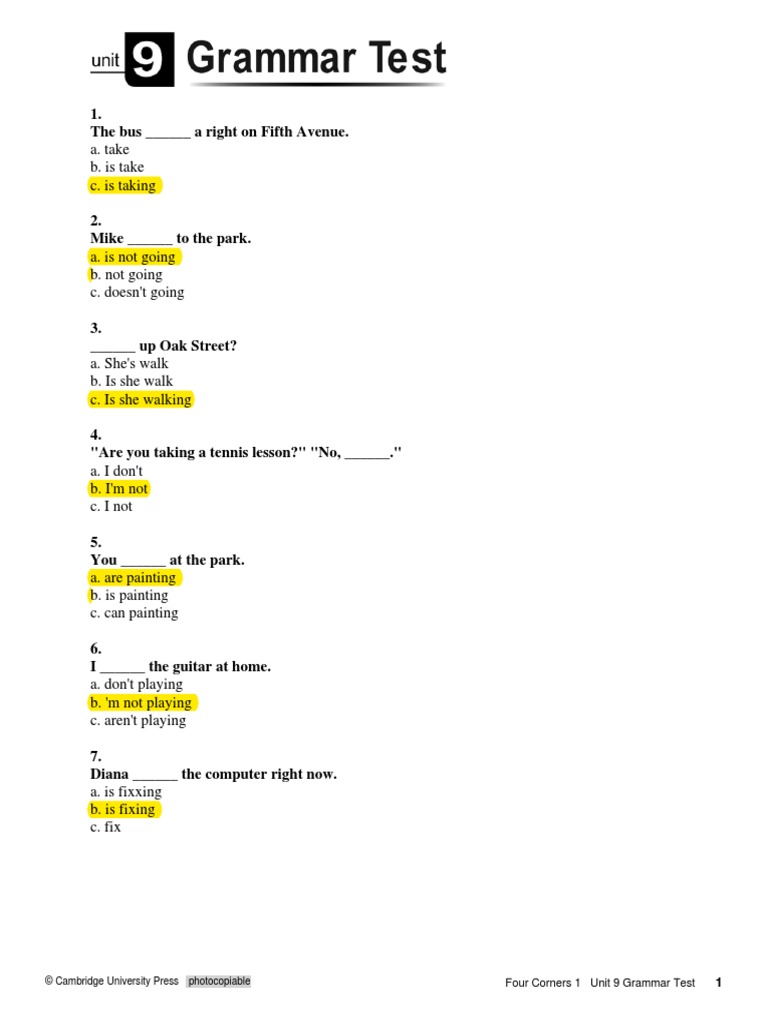 Four Corners Level 1 U9Grammar | PDF
