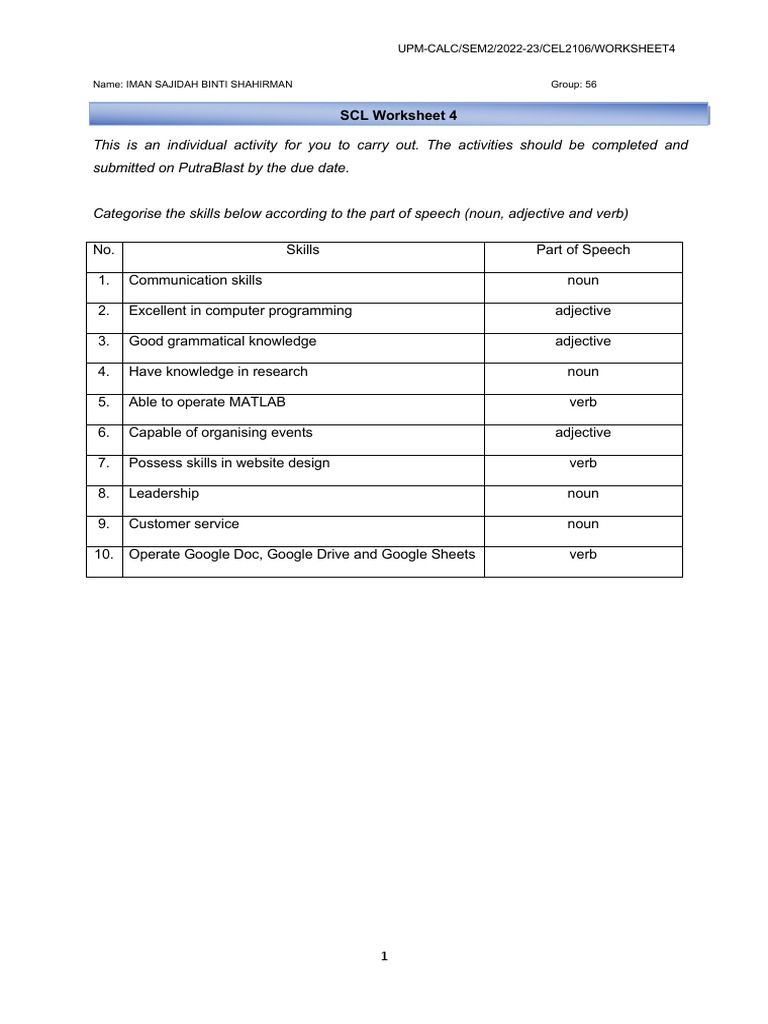 Skills Categorization Worksheet | PDF